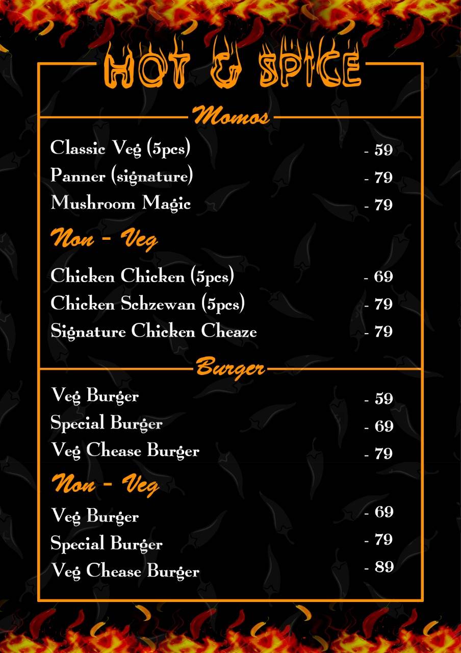 Menu at Hot and Spice, Chennai, 129