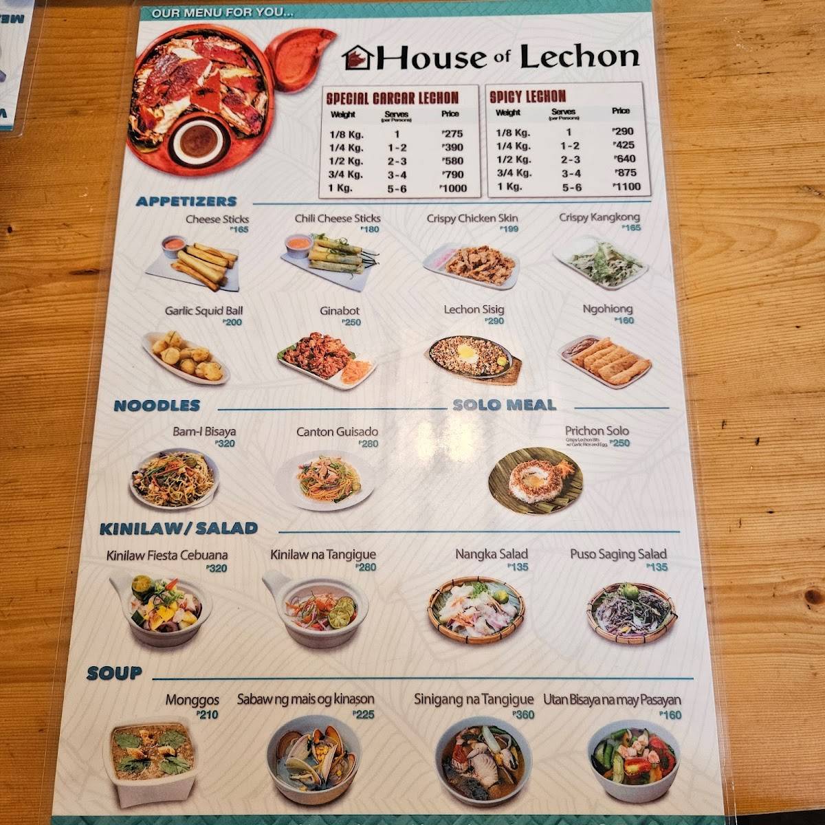 Menu at House of Lechon restaurant, Cebu City, Acacia St