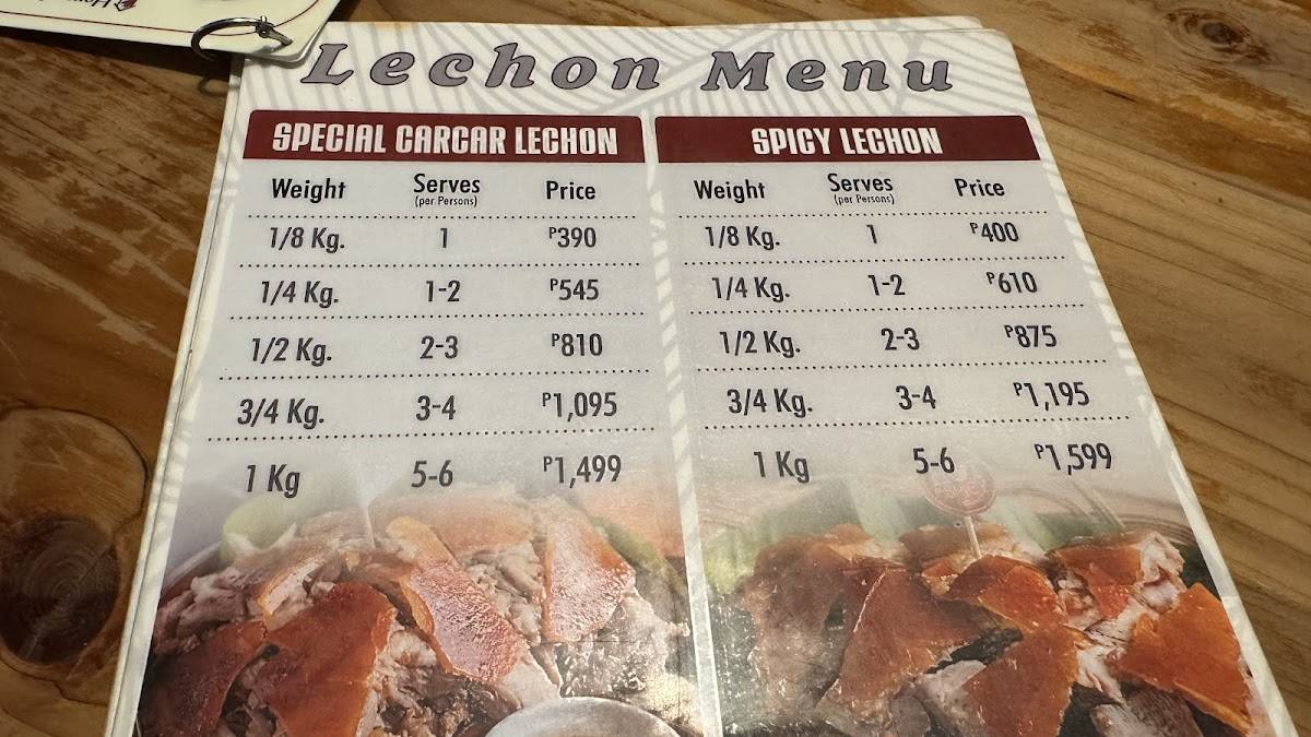 Menu at House of Lechon restaurant, Cebu City, Acacia St