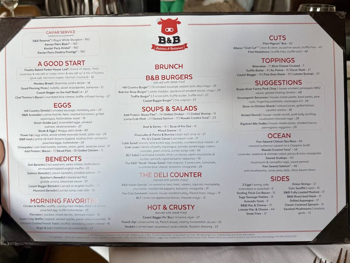 Menu at B&B Butchers pub & bar, Houston