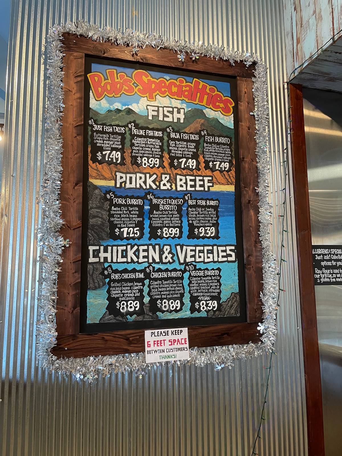 Menu at Cabo Bob's restaurant, Houston