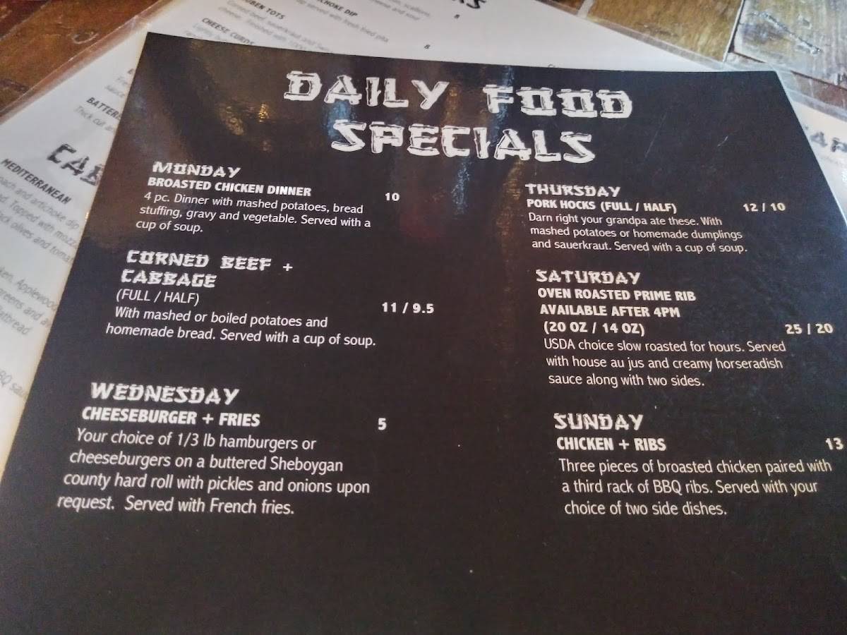 Menu at Log Cabin Inn restaurant, Howards Grove