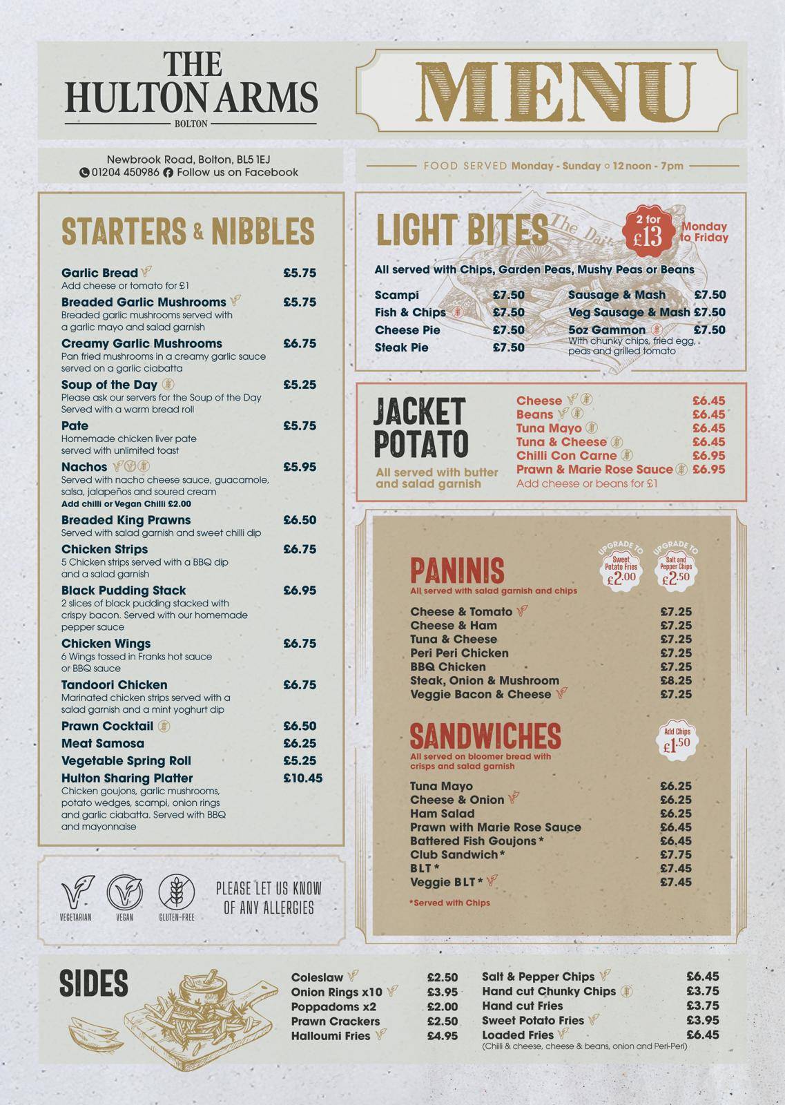 Menu at Hulton Arms pub & bar, Bolton