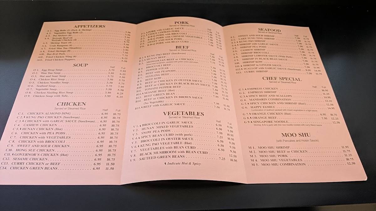 Menu at Hunan Star restaurant, Evanston, Golf Rd