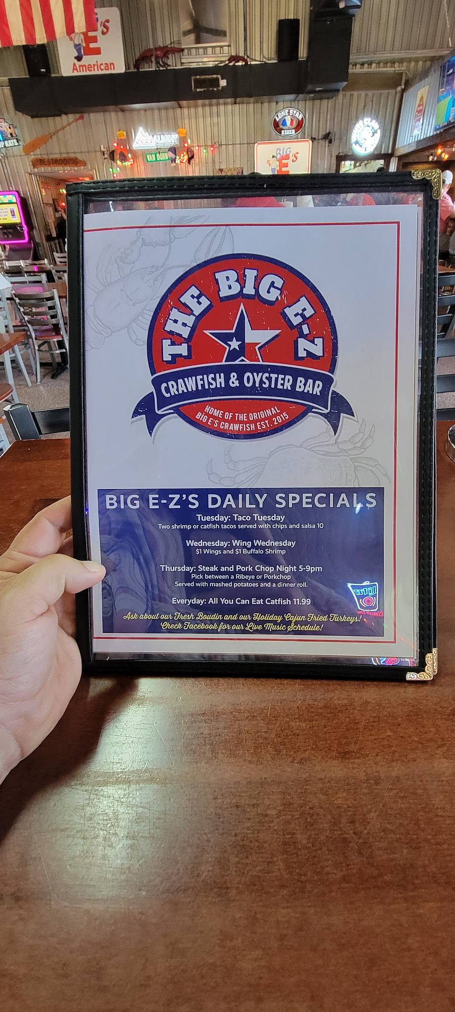 Menu at The Big E-Z Crawfish & Oyster Bar, Huntsville
