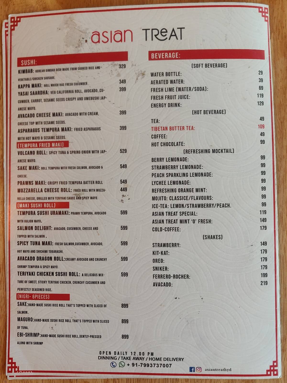 Menu at Asian Treat - Banjara hills (Modern Pan Asian Restaurant ...