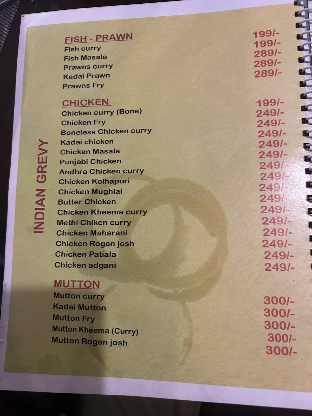 Menu at Hyderabad Biryani House, Chennai