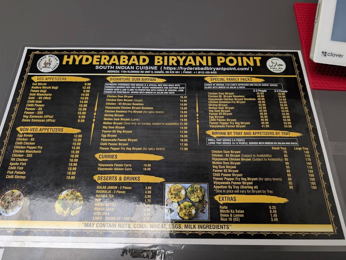 Menu at Hyderabad Biryani Point restaurant, Ottawa
