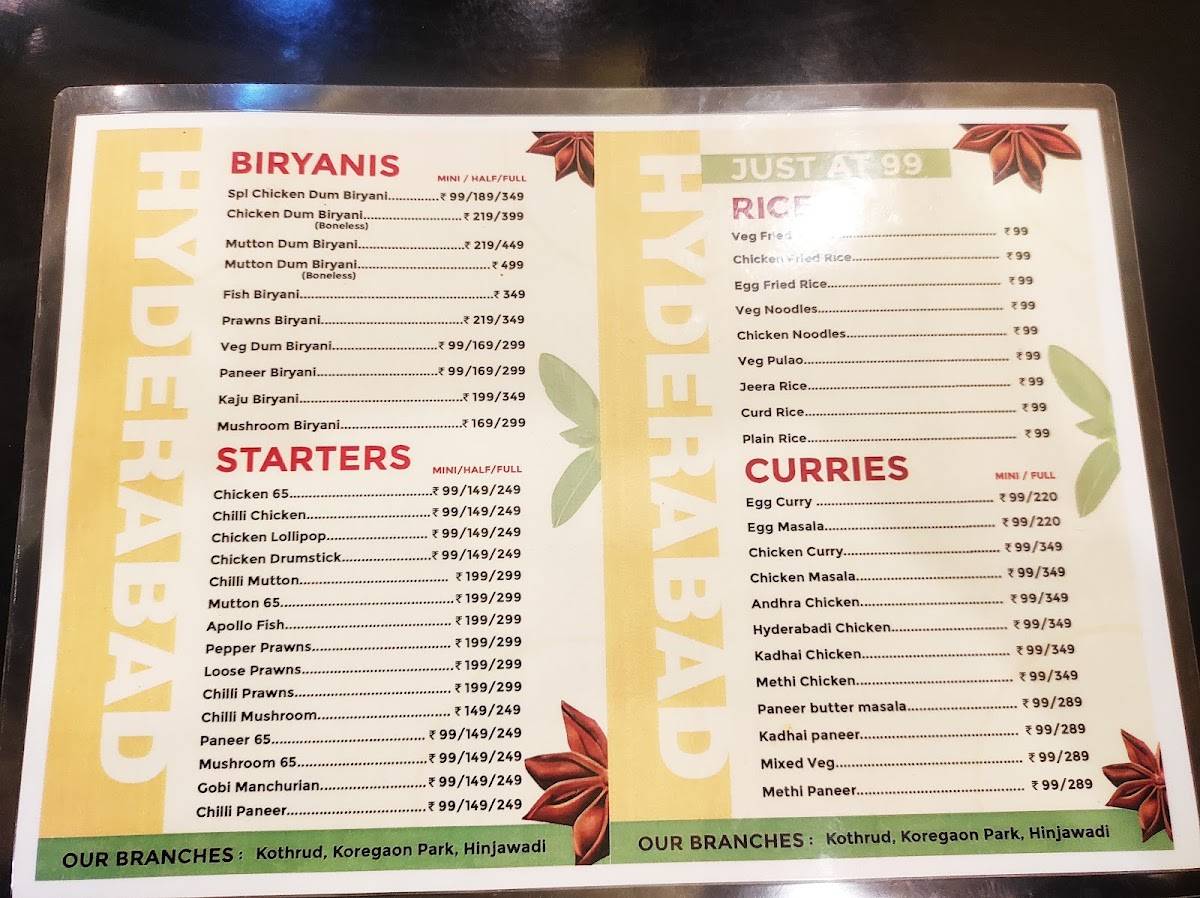 Menu at Hyderabad Dum Biryani Wala, Pune