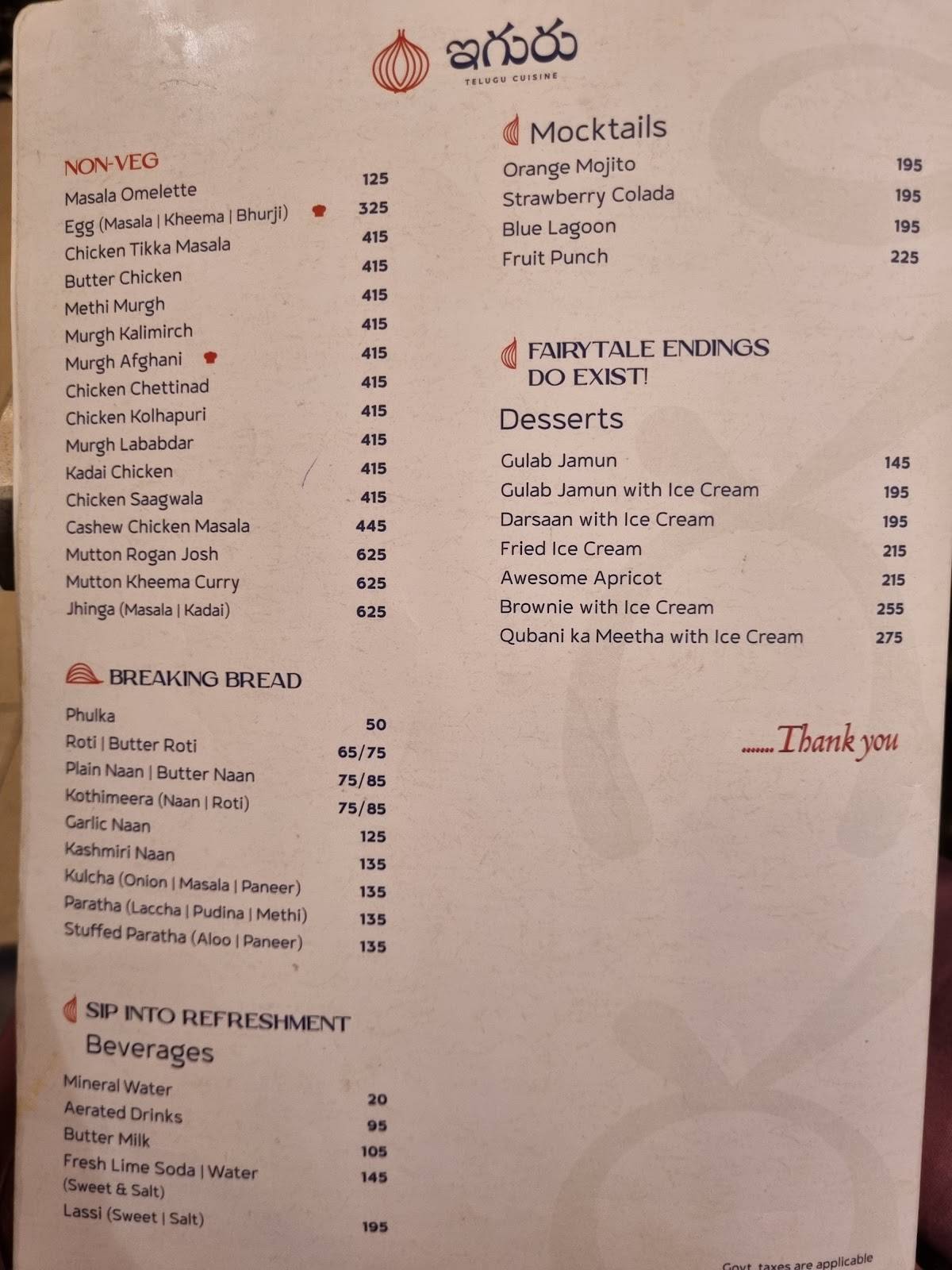 Menu at IGURU Banquets & Restaurant, Hyderabad