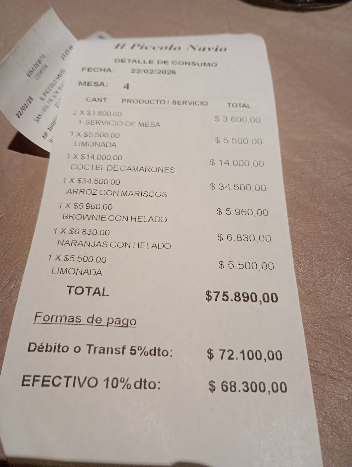 Carta del restaurante II Piccolo Navio, Rosario, San Luis 709