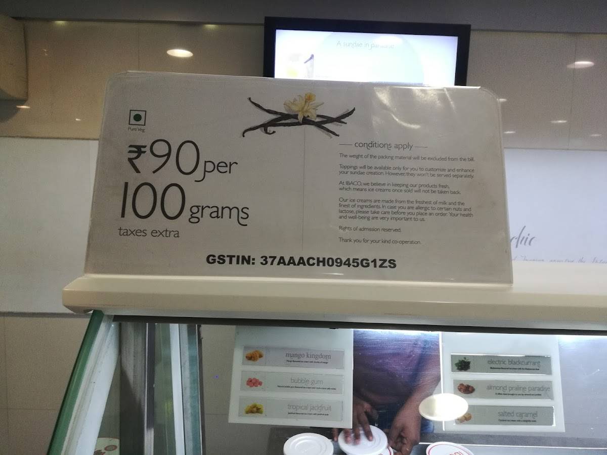 Menu at Ibaco Ice Cream, Guntur
