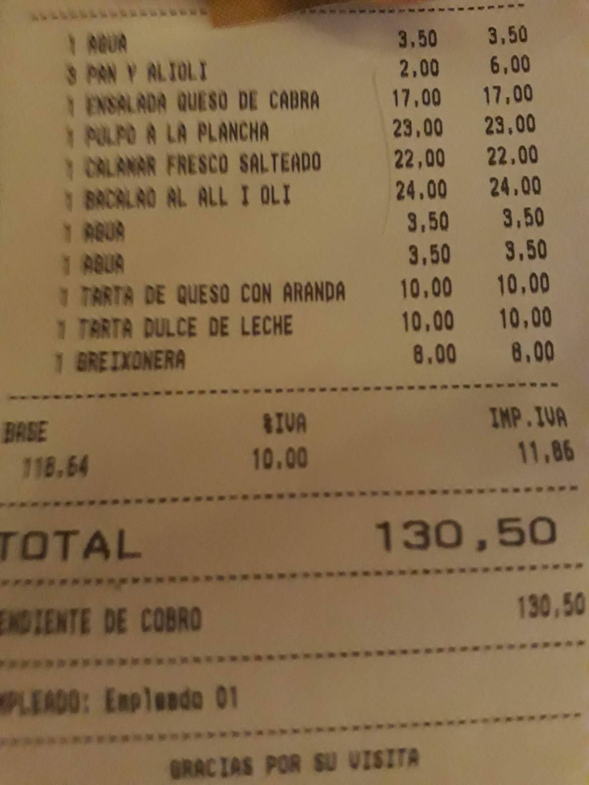 Menu at Calma restaurant, Ibiza