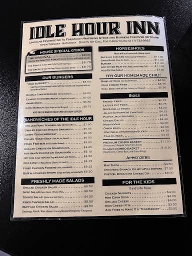 Menu at Idle Hour Inn pub & bar, Lincoln, 404 Broadway St