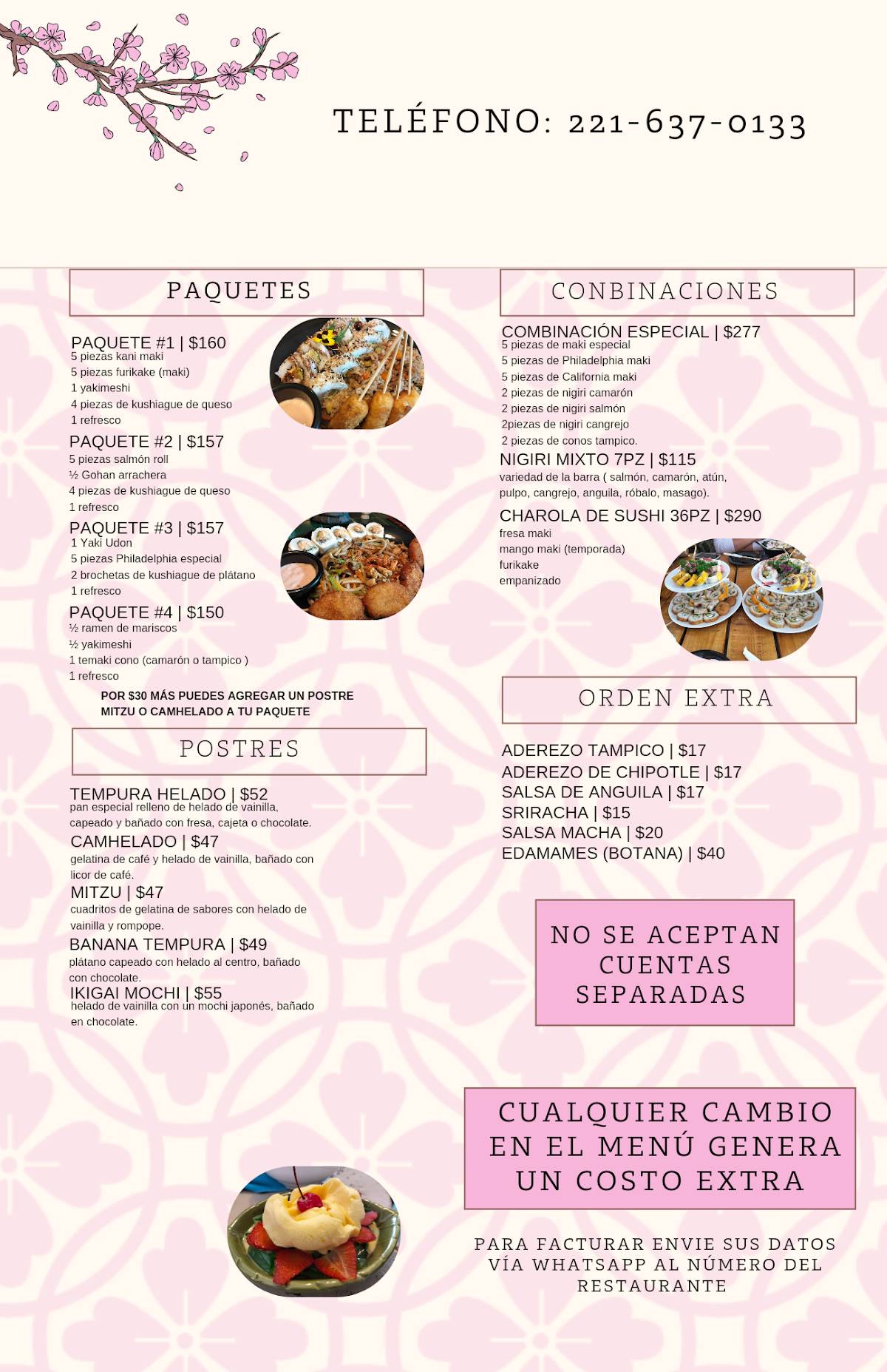 Carta del restaurante Ikigai Apizaco, Apizaco