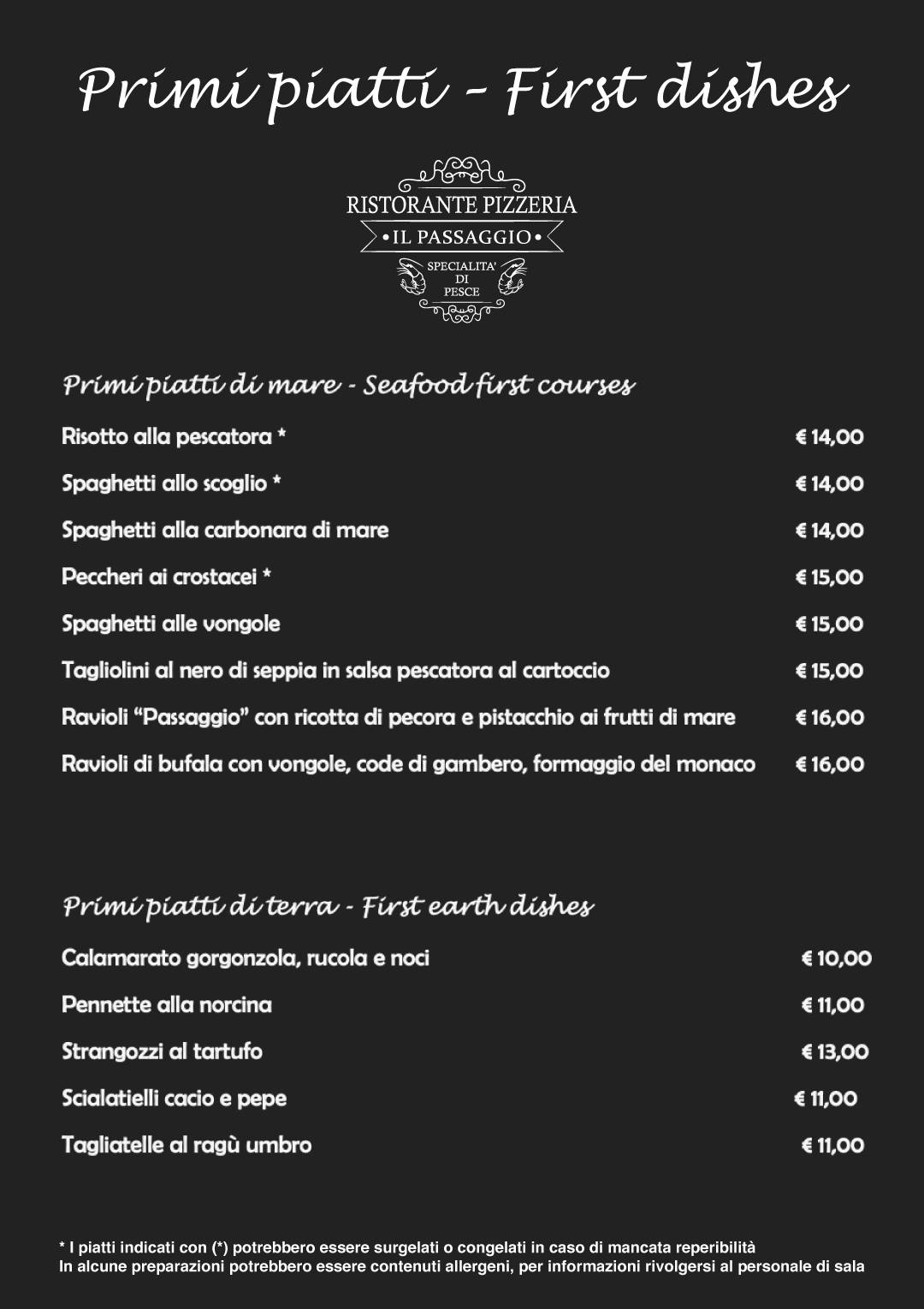 Menu at Il Passaggio Specialità Pesce restaurant, Bettona