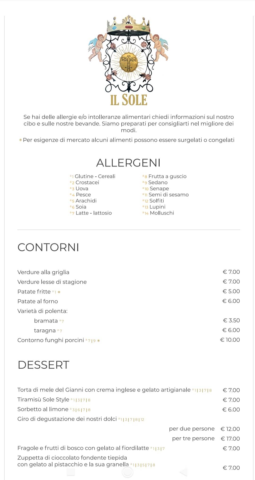 Menu da Il Sole pizzeria, Bergamo