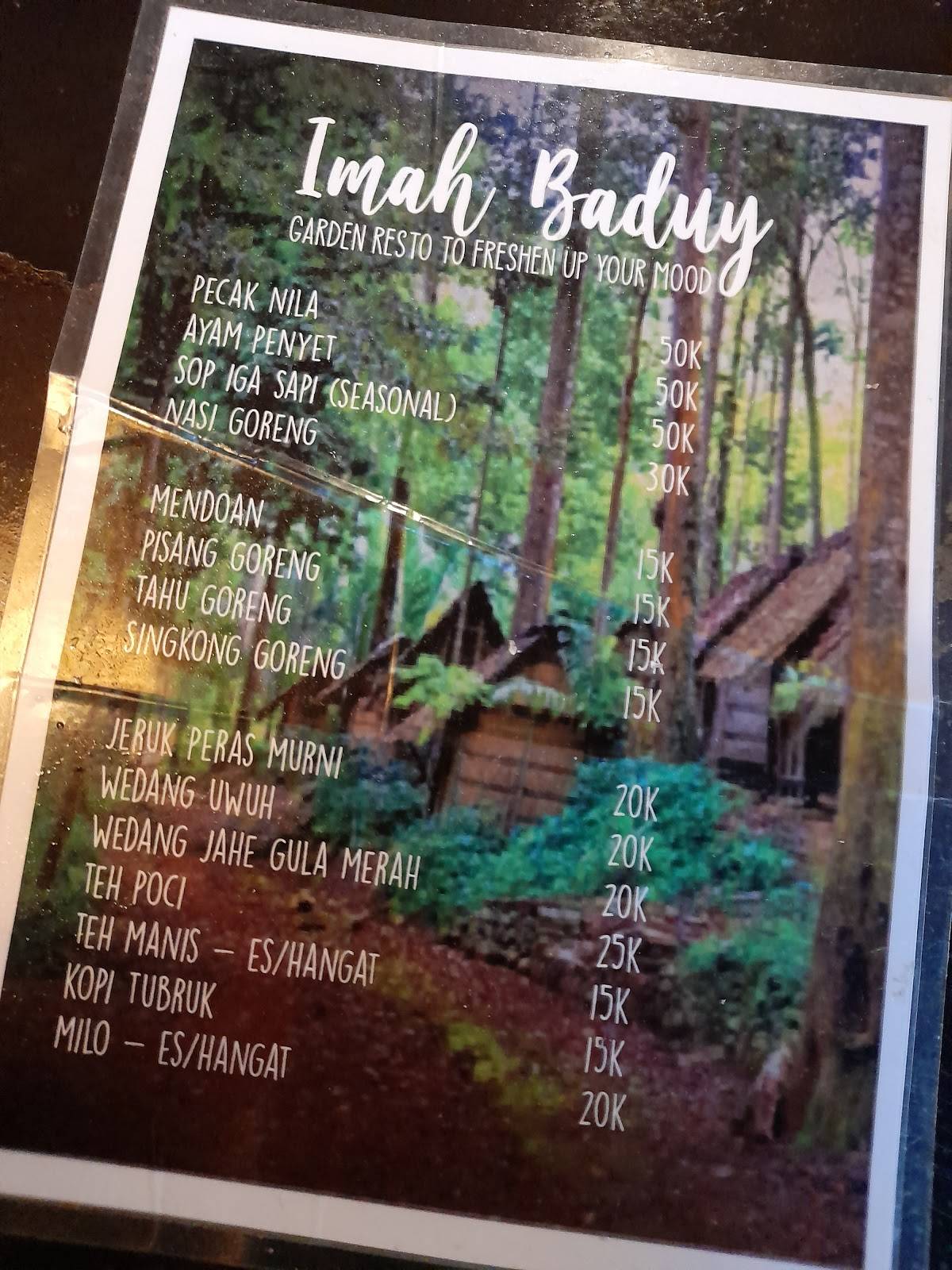 Menu at Imah Baduy Garden Resto restaurant, Indonesia