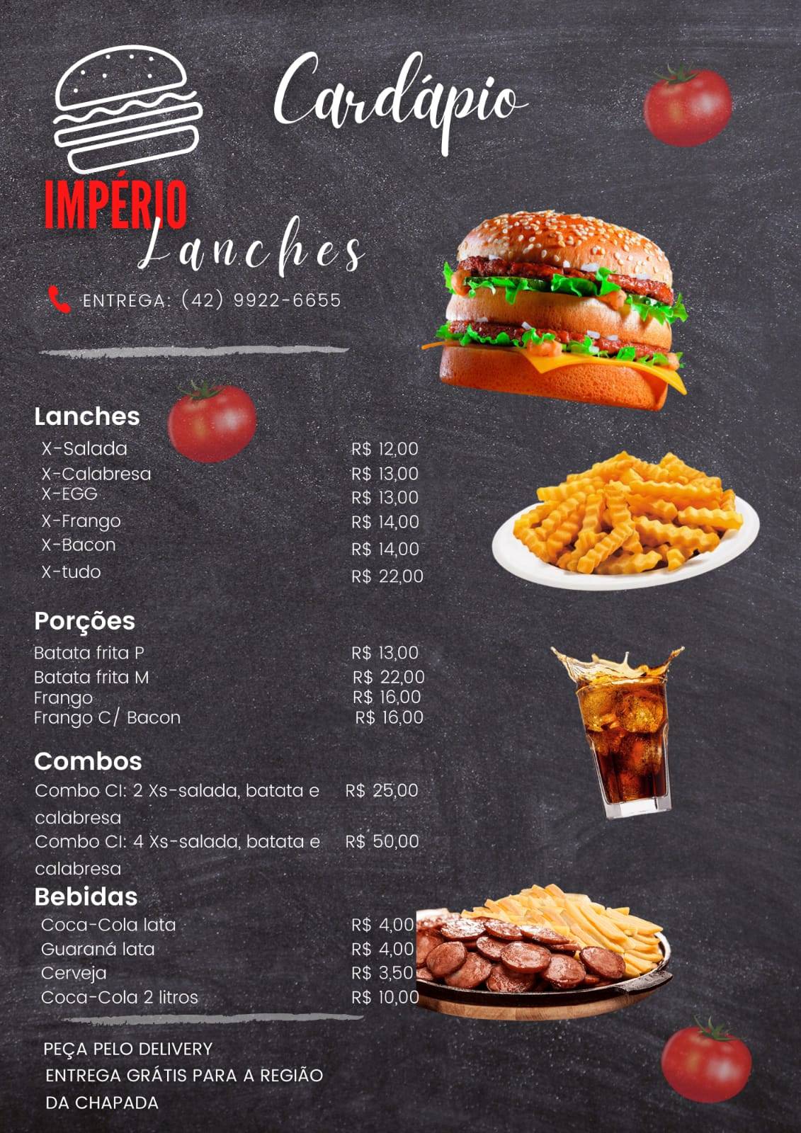 Menu at Império Lanches restaurant, Ponta Grossa