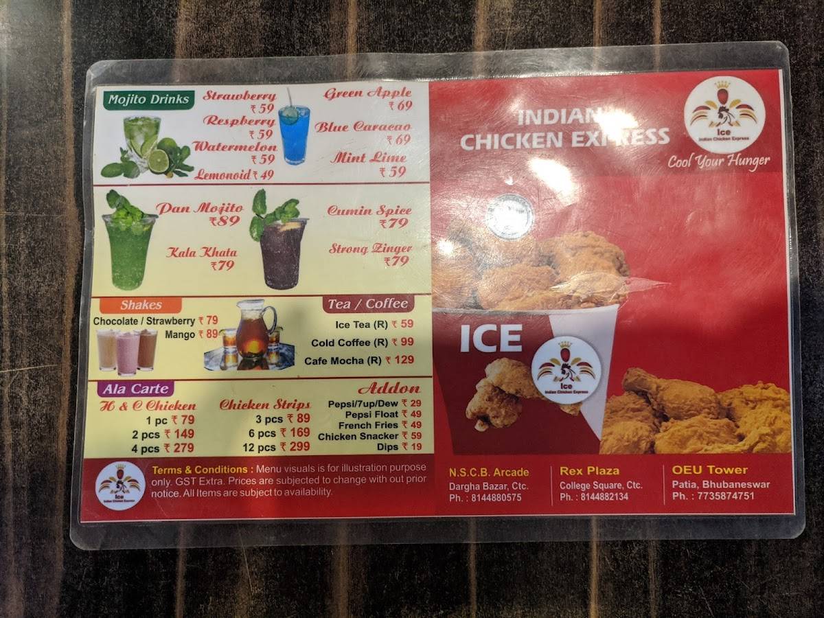 Menu at Indian Chicken Express, Cuttack, N.S.C.B Arcade