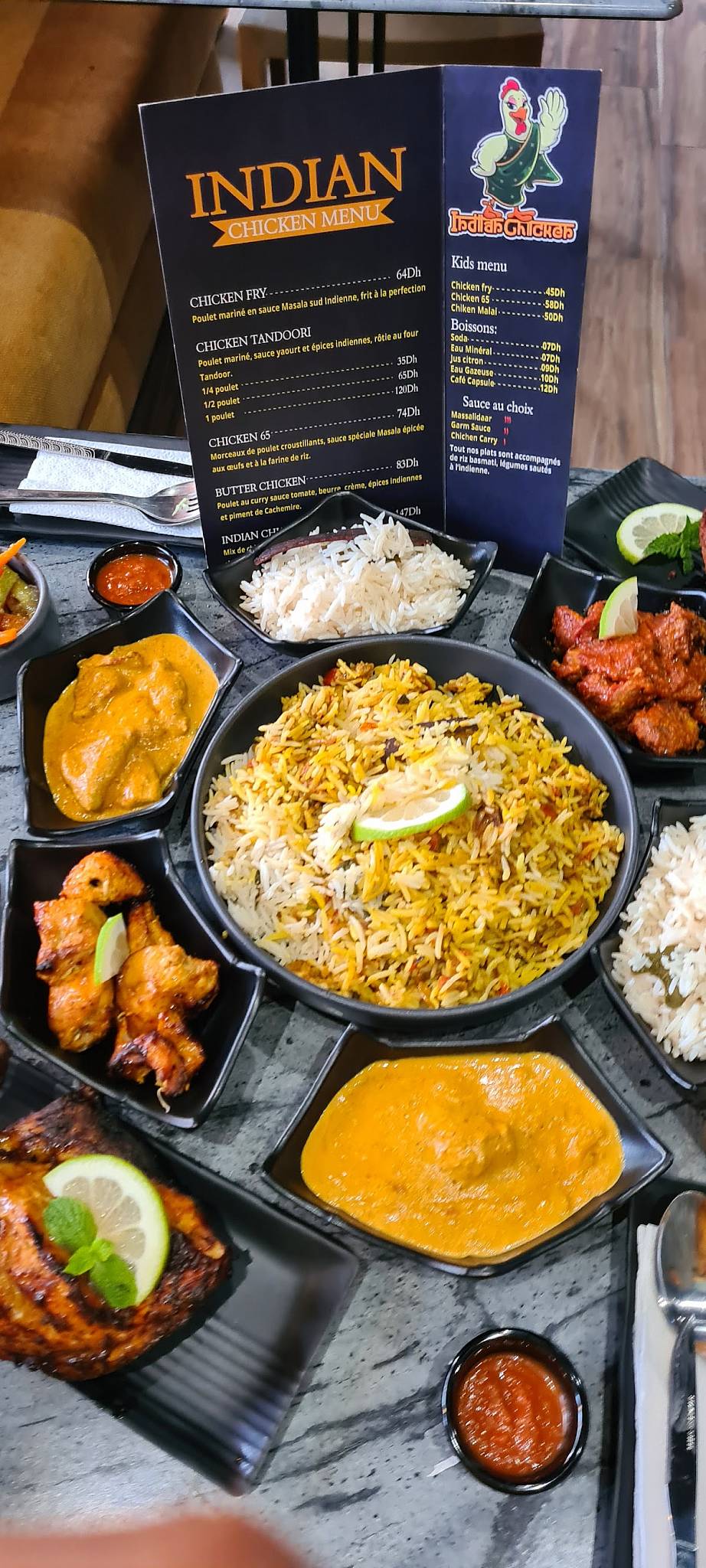 Menu au Indian chicken, Kenitra