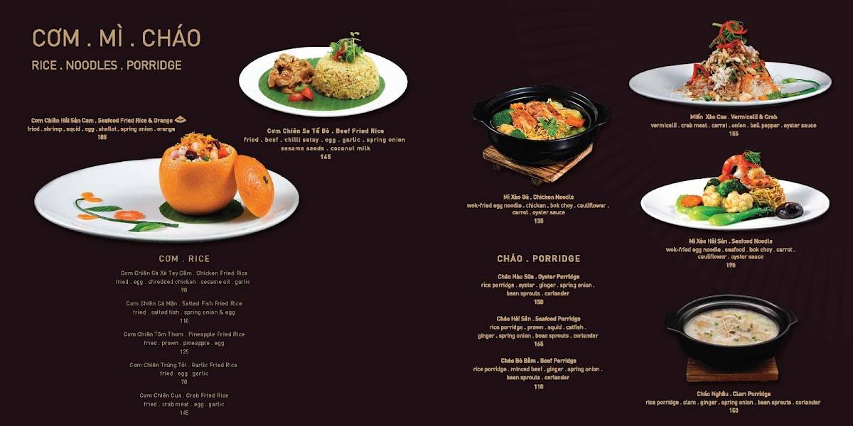 Menu at Indochine Saigon restaurant, Ho Chi Minh City