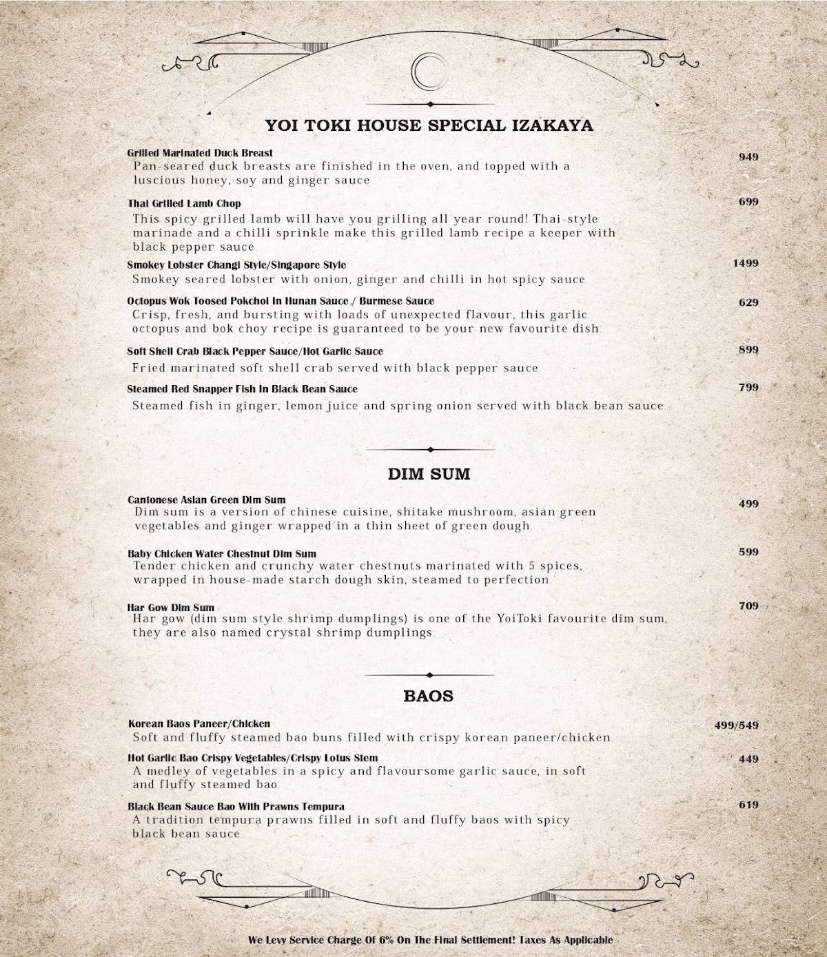 Menu at Yoi Toki, Indore