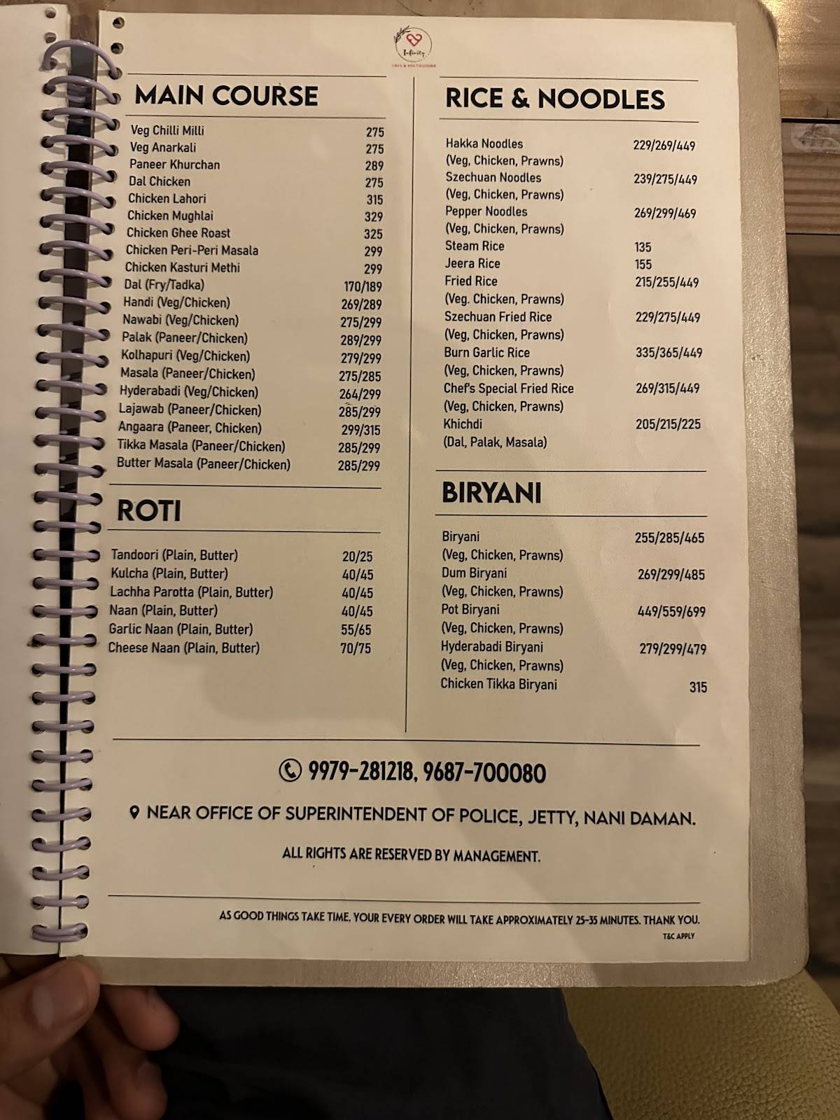 Menu at Infinity Café & Multi-Cuisine, Daman