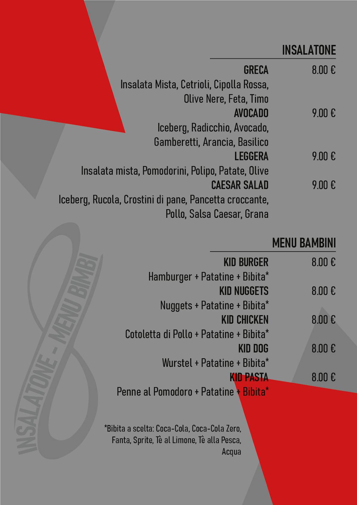 Menu at Infinity Restaurant, Milan