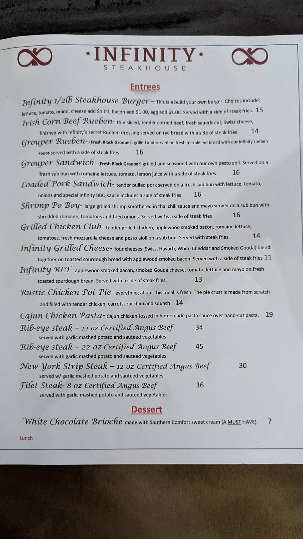 Menu at Closed pub & bar, LaBelle