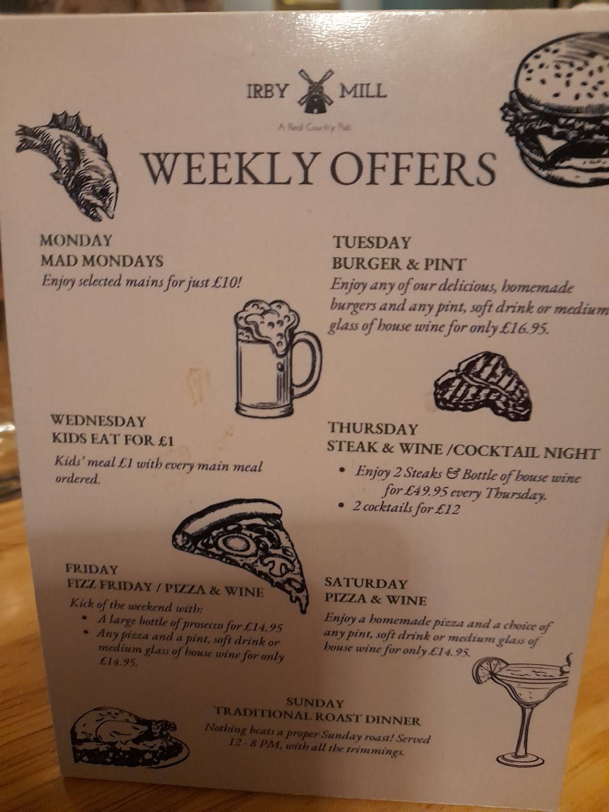 Menu at Irby Mill pub & bar, Greasby