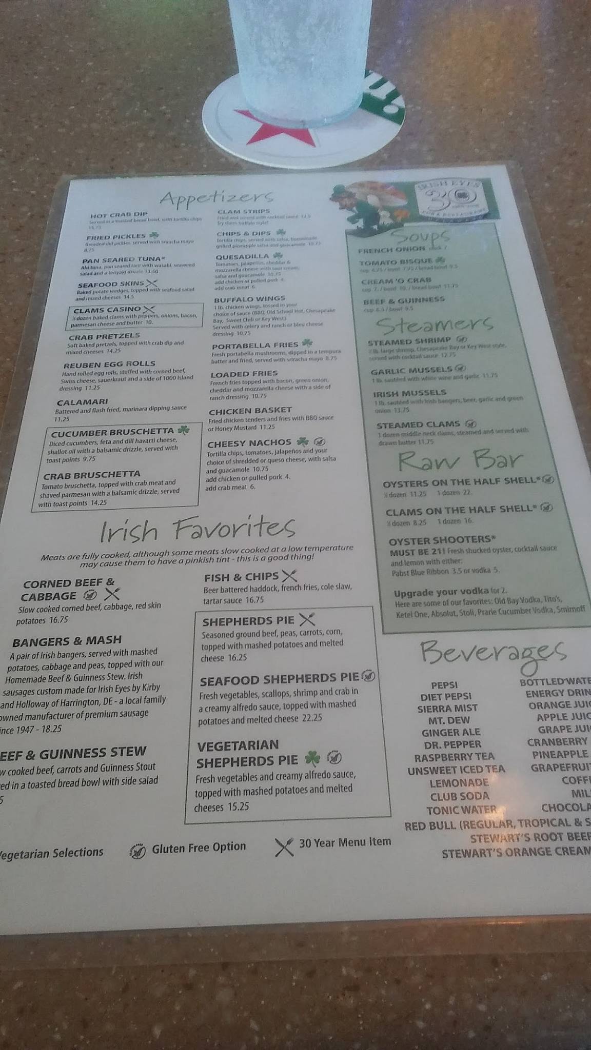 Menu at Irish Eyes Pub & Restaurant, Lewes, 213 Anglers Rd