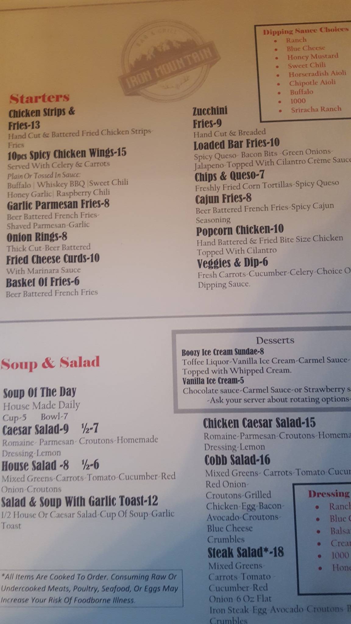 Menu at Iron Mountain Bar & Grill, Sedro-Woolley
