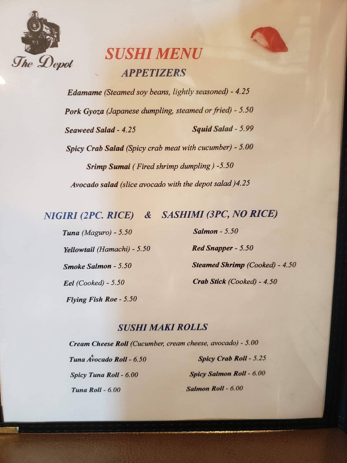 Menu at The Depot restaurant, Ironton