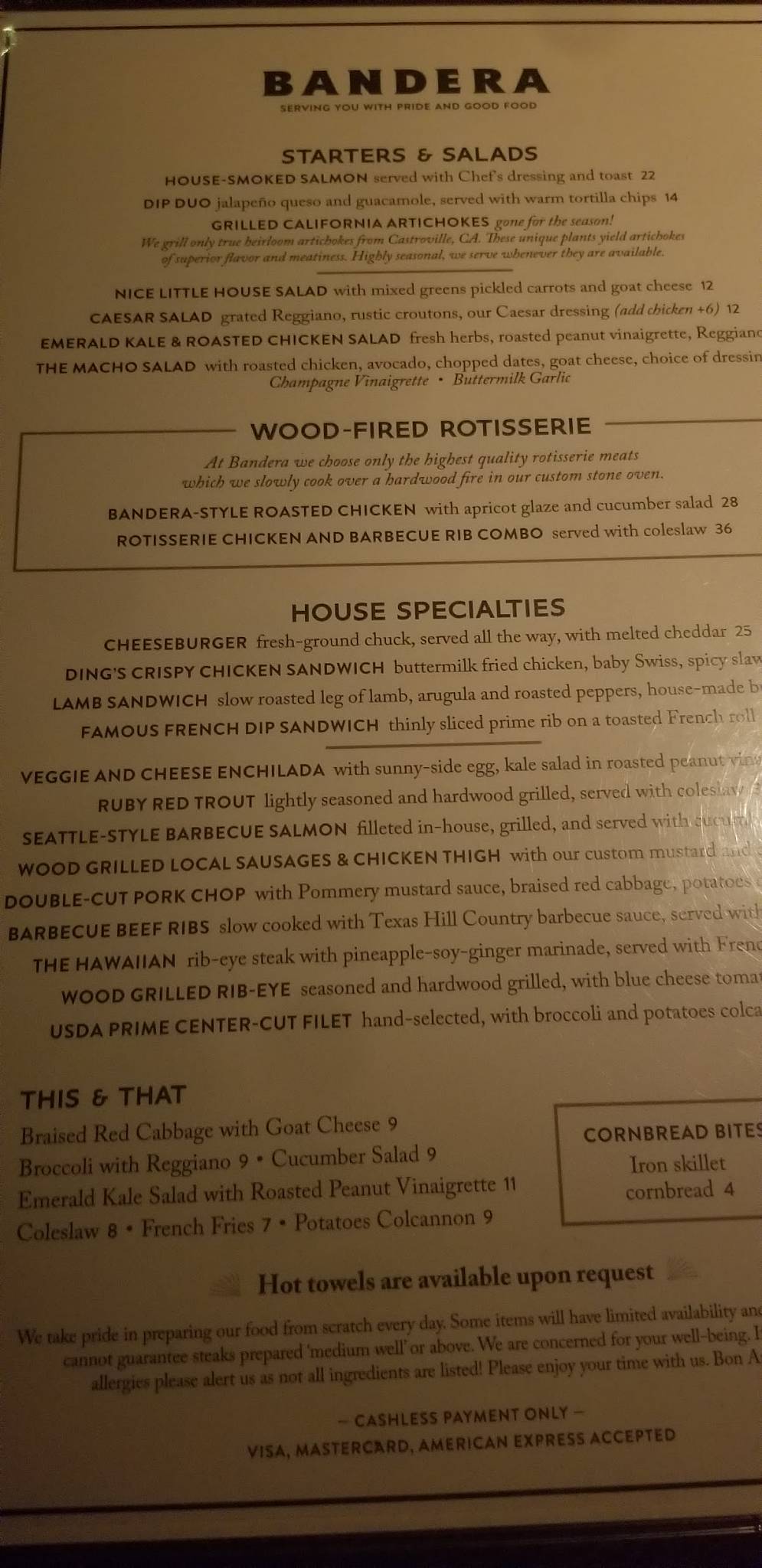 Menu at Bandera pub & bar, Newport Beach