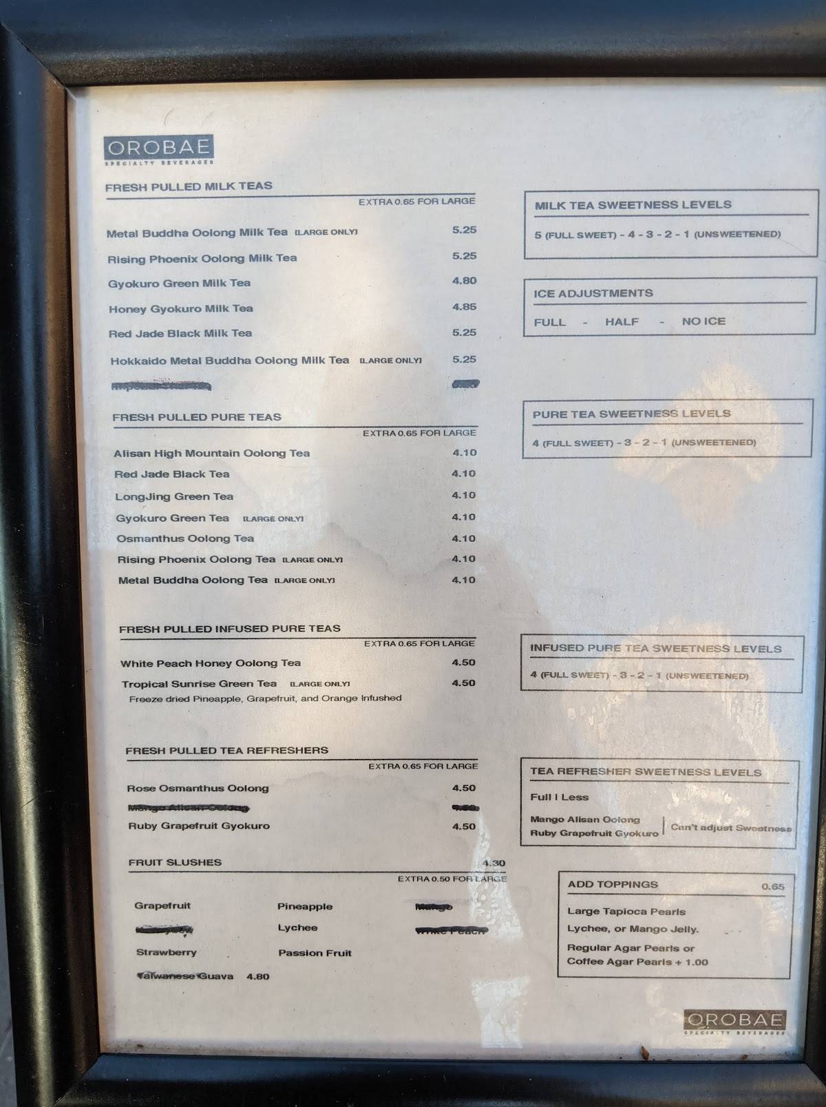 Menu at OROBAE restaurant, Irvine