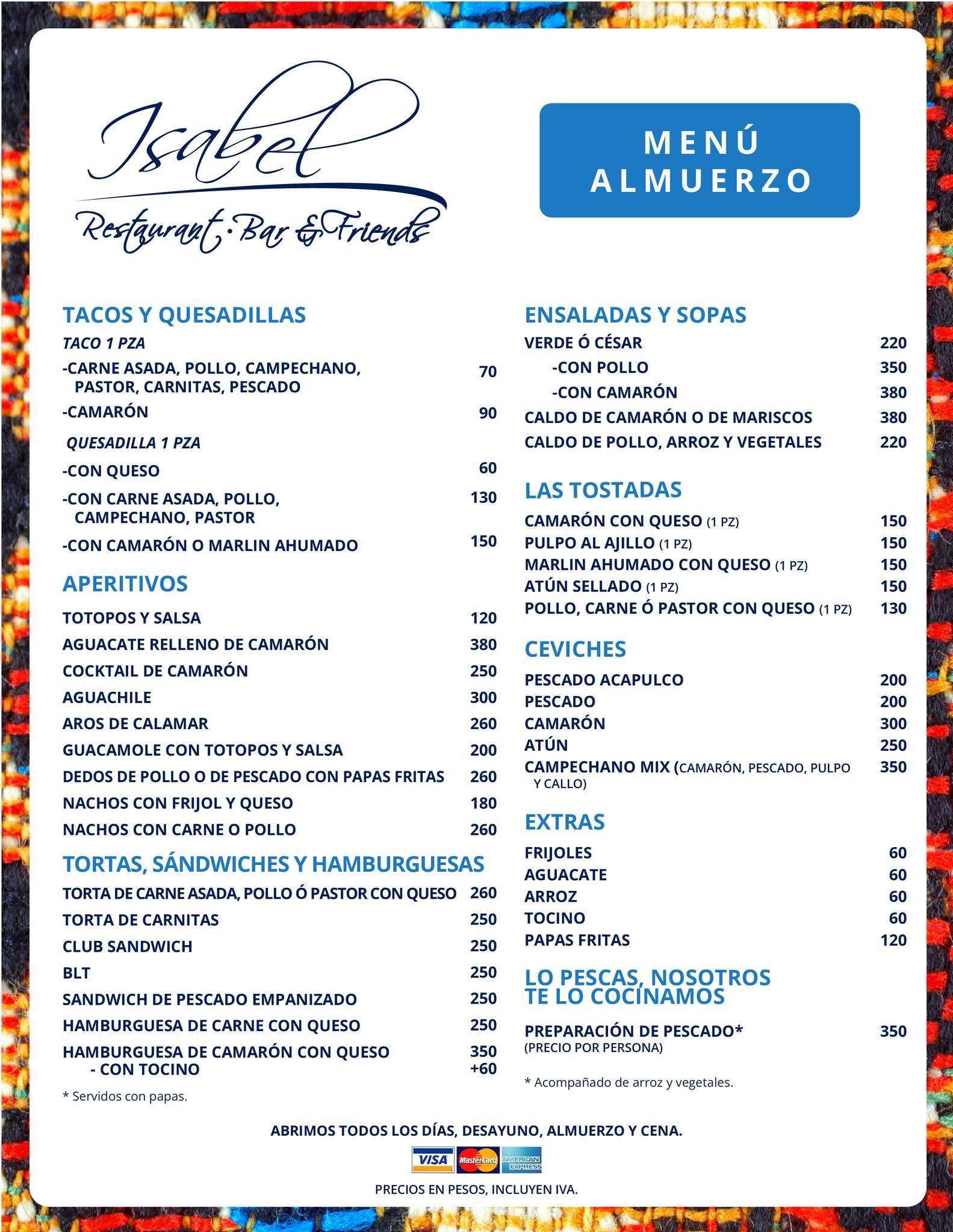 Menu at Isabel Restaurant Bar & Friends, Cabo San Lucas