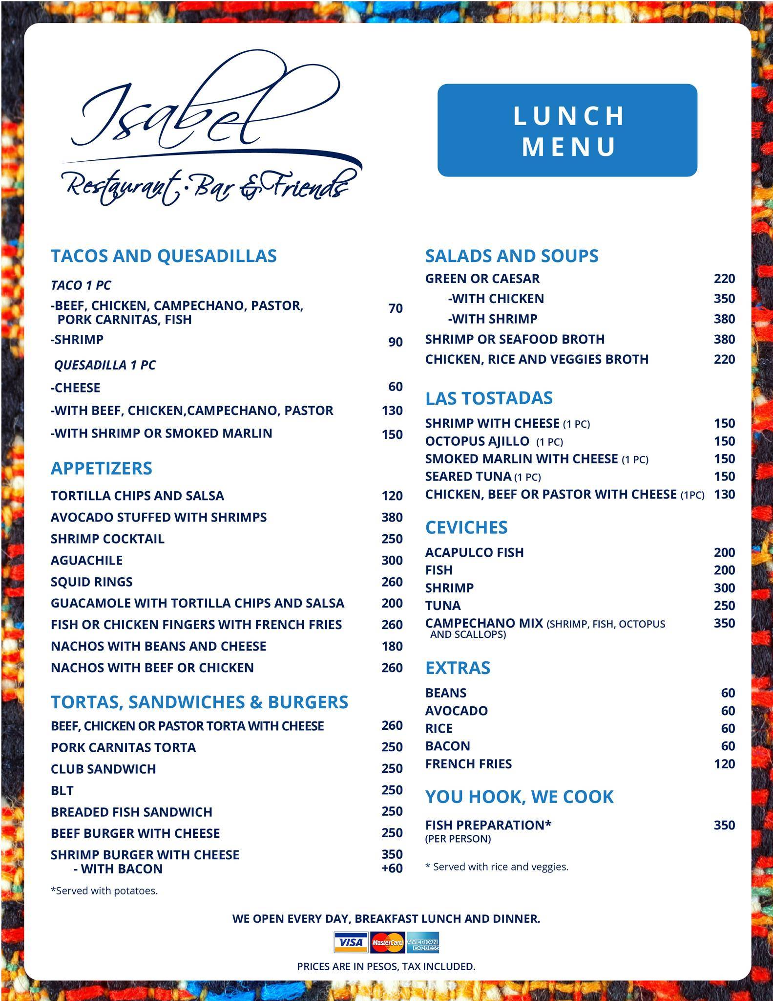 Menu at Isabel Restaurant Bar & Friends, Cabo San Lucas