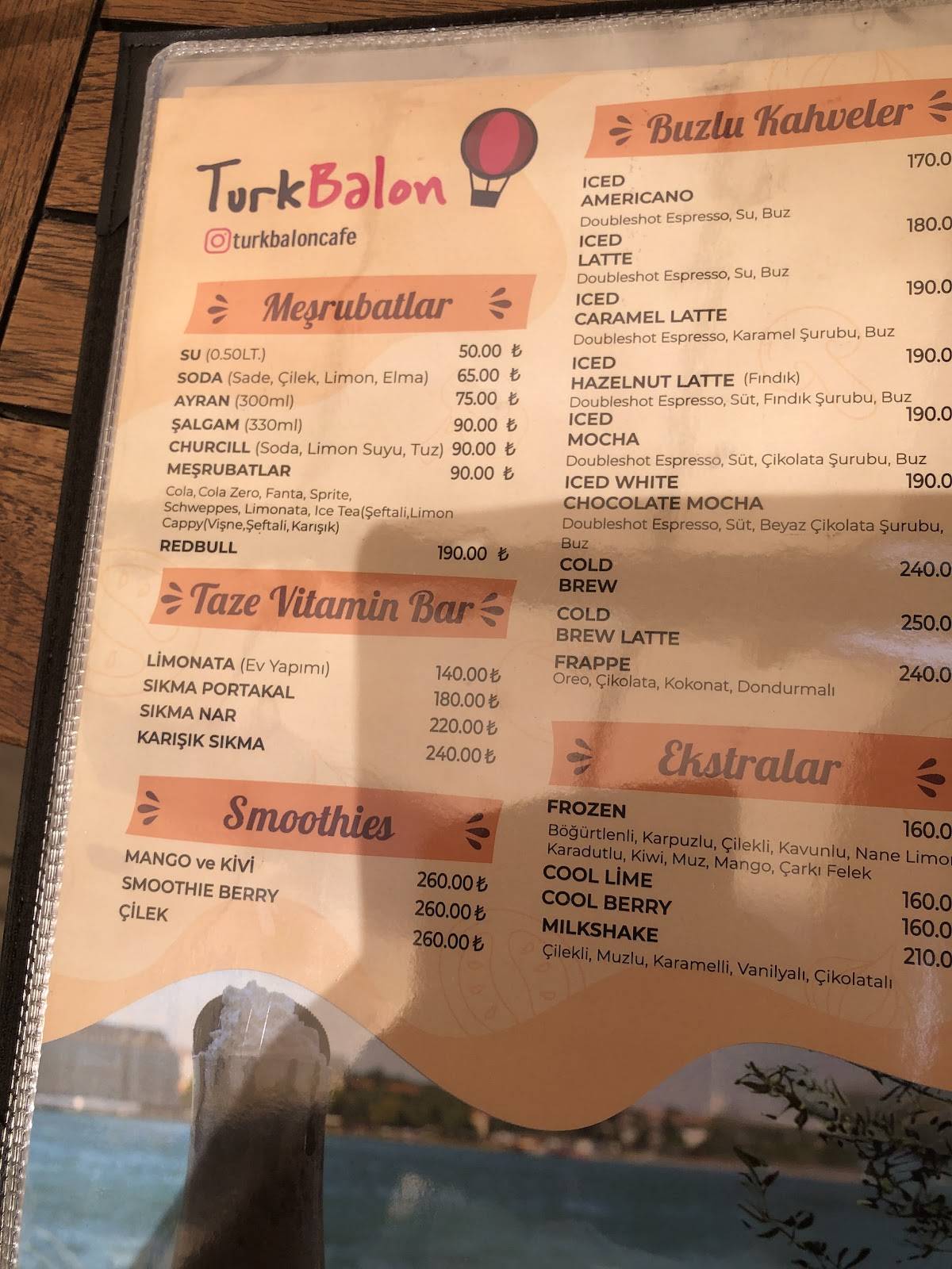 Menu at Balon Cafe, Istanbul, Kadıköy Sahili