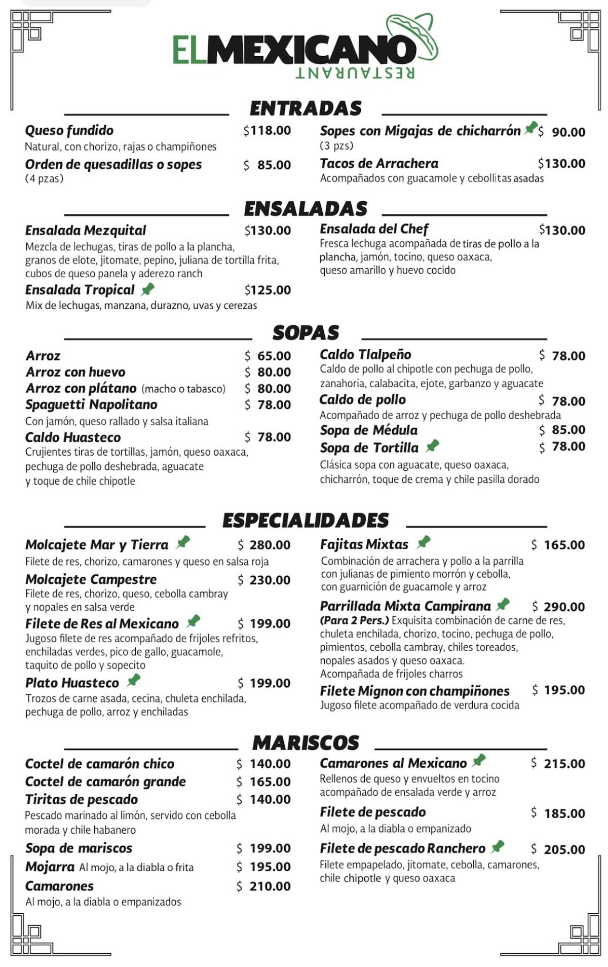 Carta del restaurante El Mexicano, Ixmiquilpan