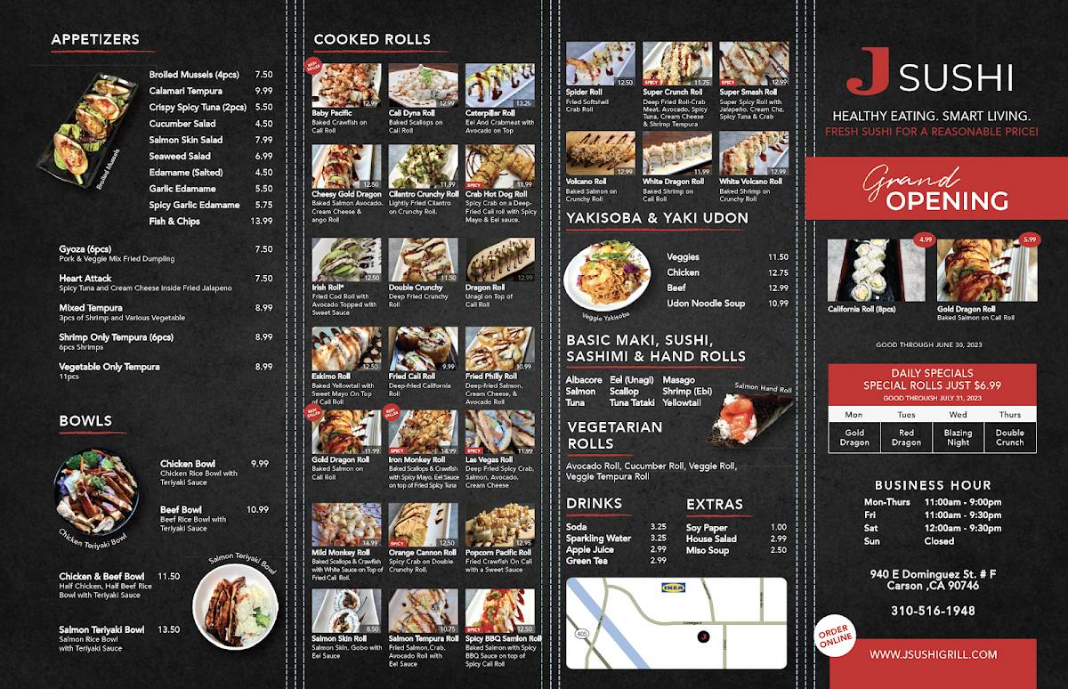 Menu at J Sushi Carson restaurant, Carson