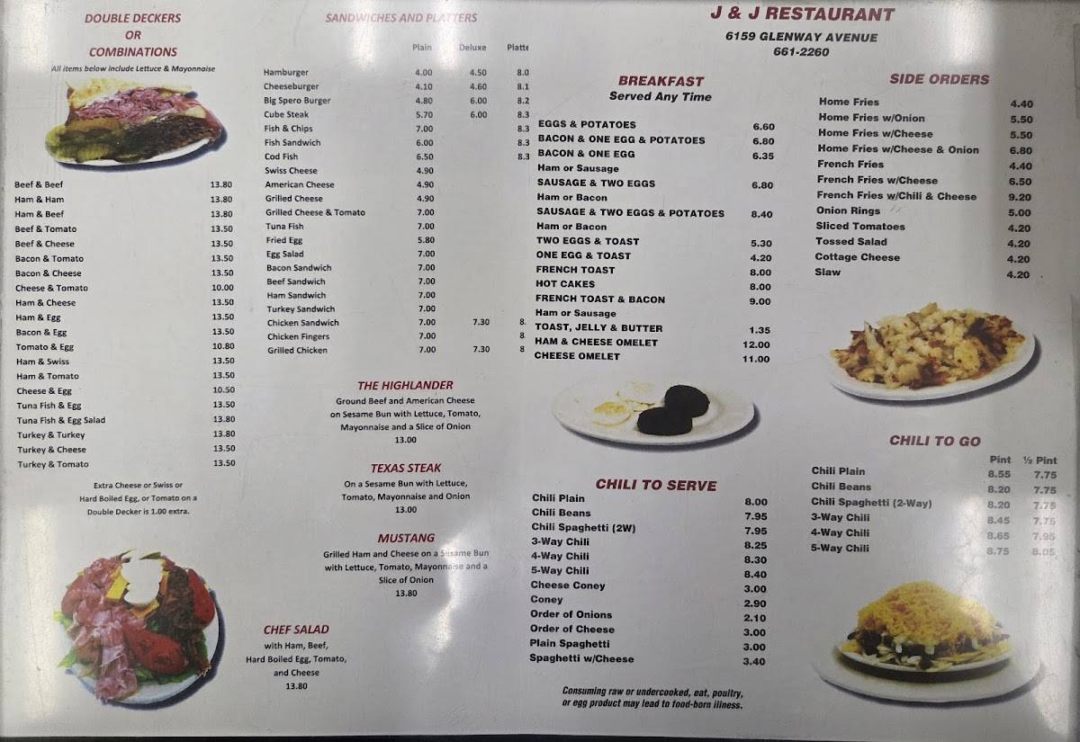 Menu at J & J Restaurant, Cincinnati