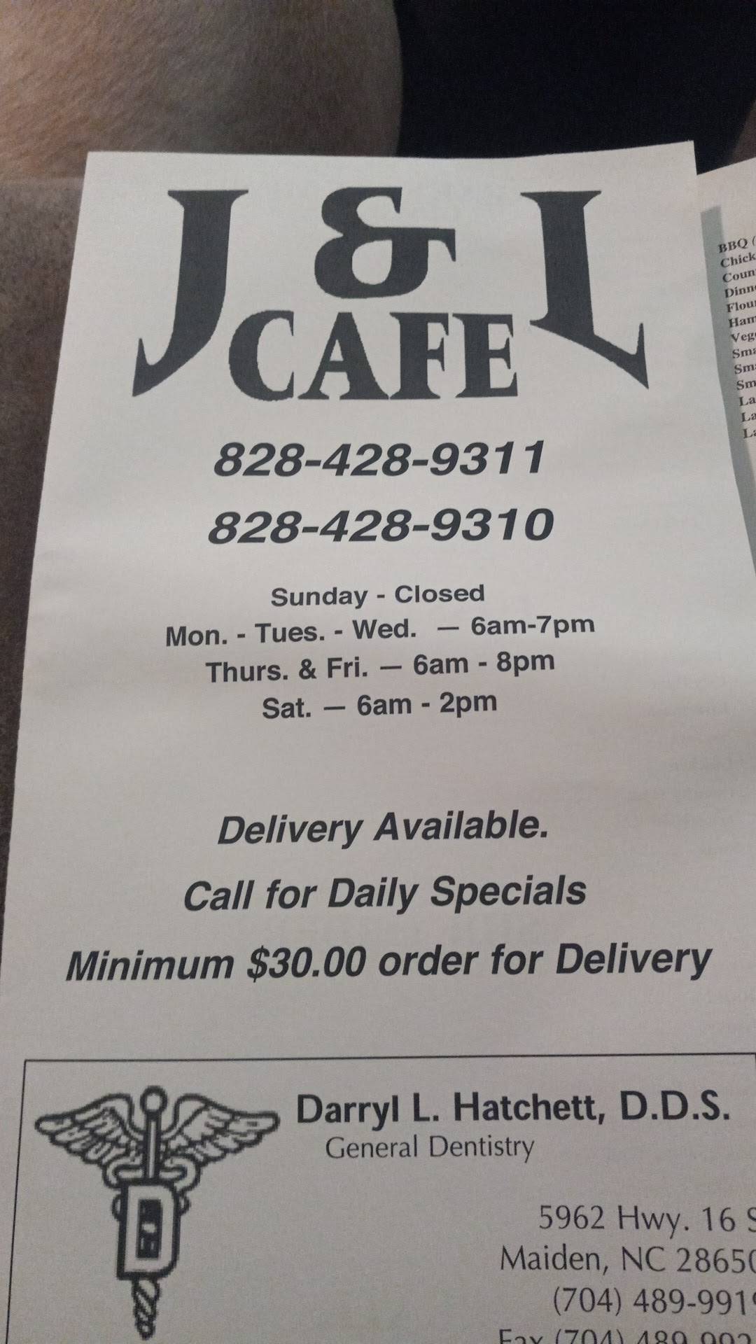 Menu at J & L Cafe, Maiden, Mays Chapel Church Rd
