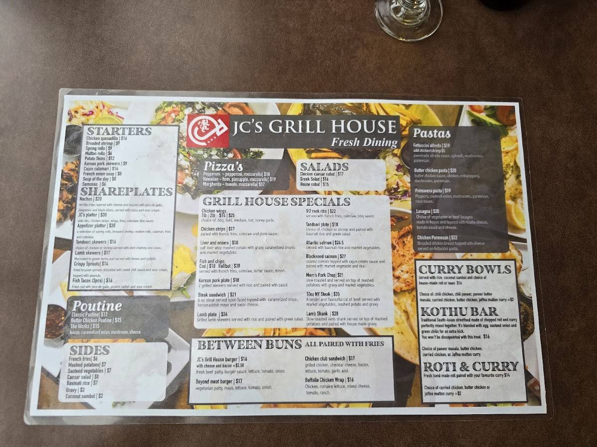 Menu at JC's Grillhouse restaurant, Mississauga, Matheson Blvd
