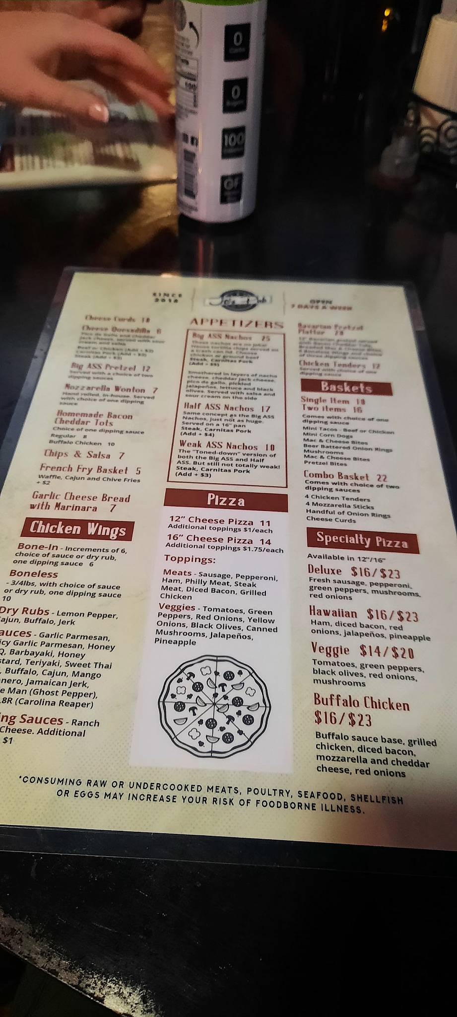 Menu at JC's Pub and Grub, West Allis