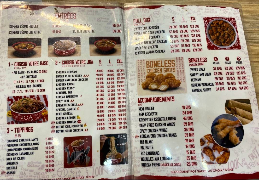 Carta del restaurante JOA 2MARS, Casablanca