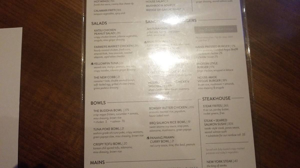 Menu at JOEY Don Mills steakhouse, Toronto, 75 O'Neill Rd