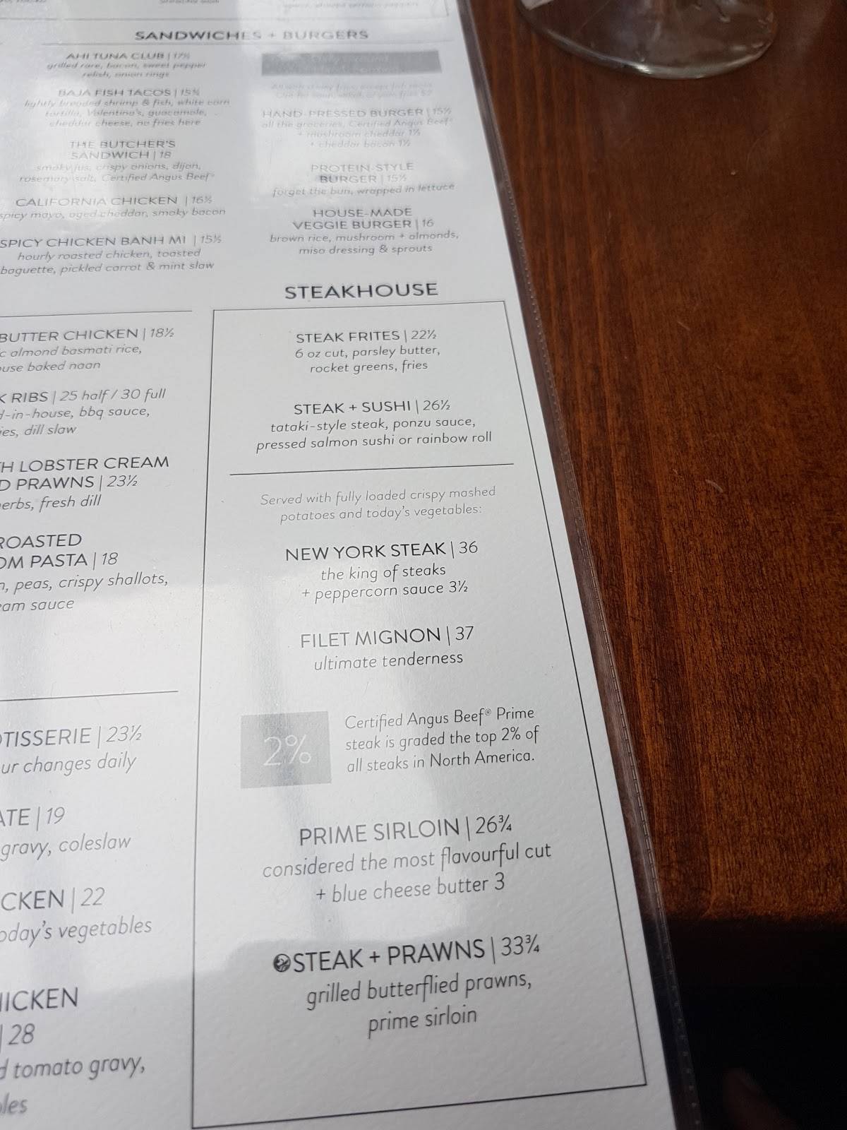 Menu at JOEY Don Mills steakhouse, Toronto, 75 O'Neill Rd