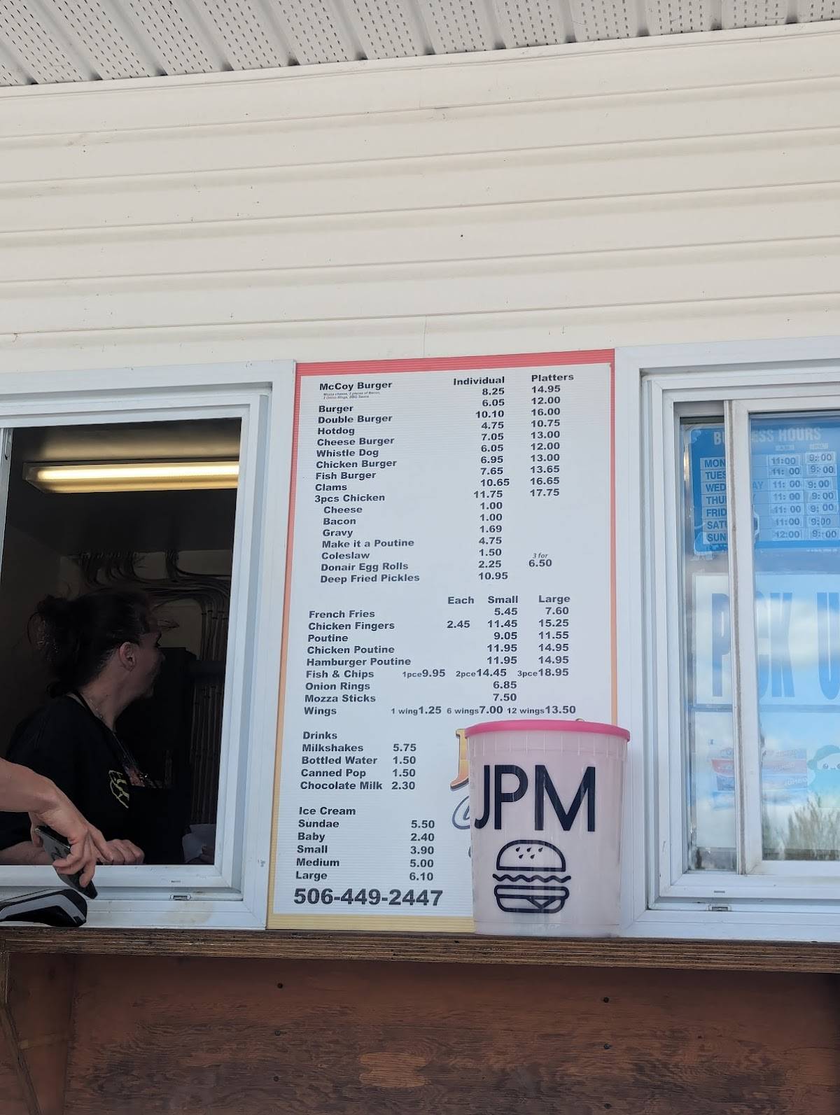 Menu at JPM Canteen & Dairy Bar, Nashwaak Village