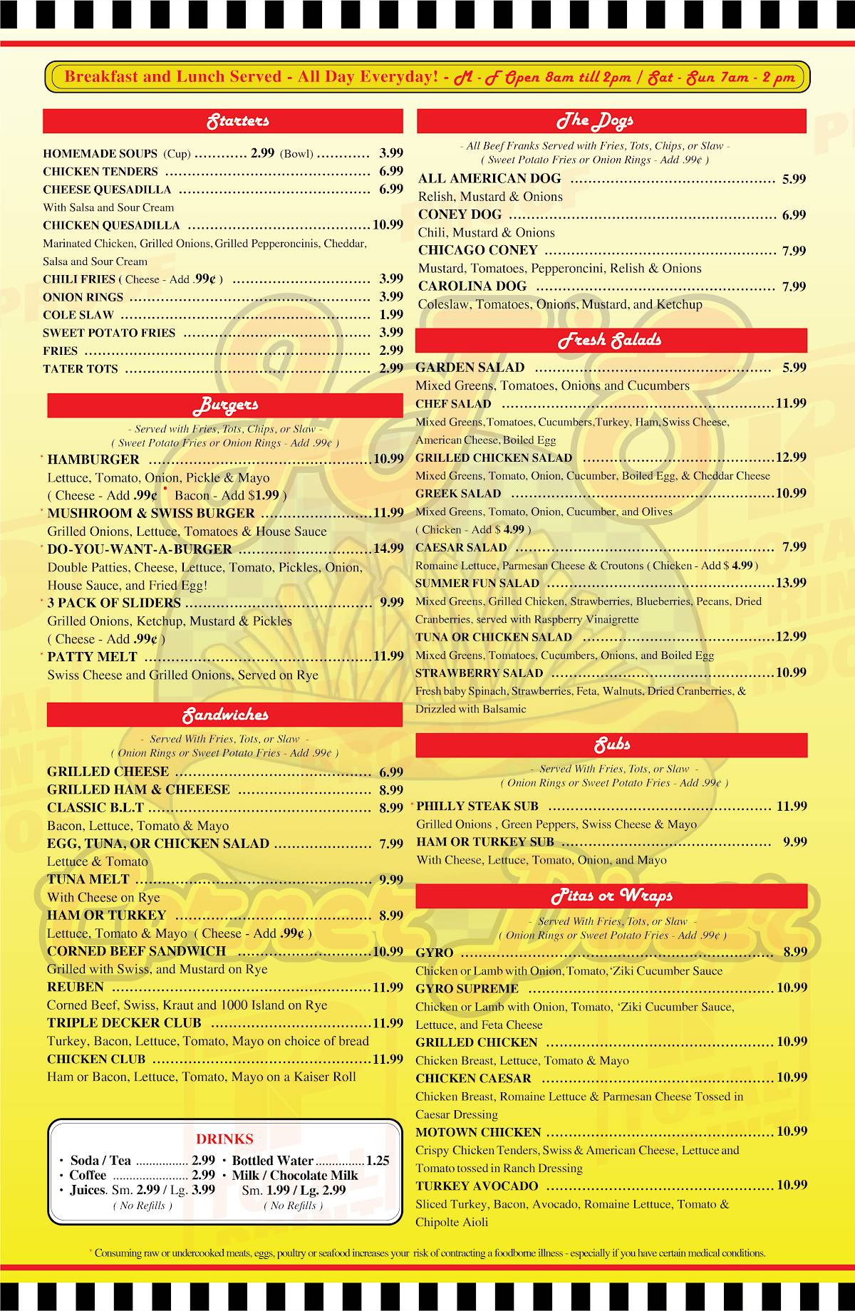 Menu at JT's Corner Diner restaurant, Sebastian